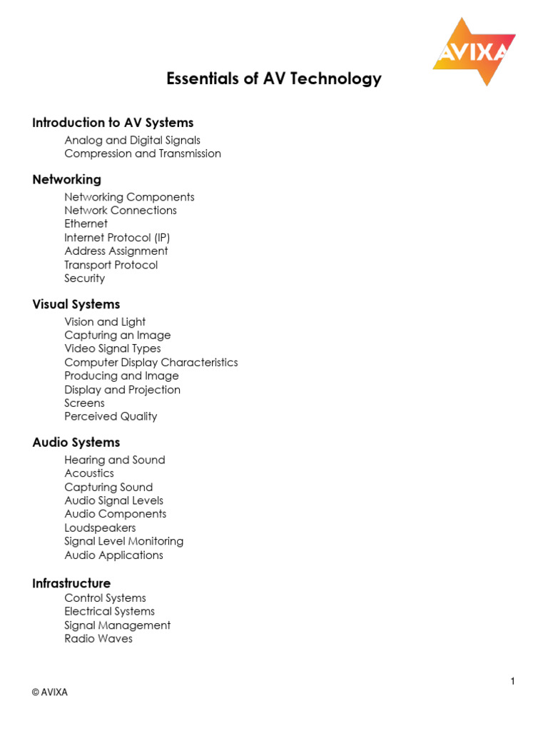 Essentials of Av Technology Course Outline - Avixa | PDF | Technology ...