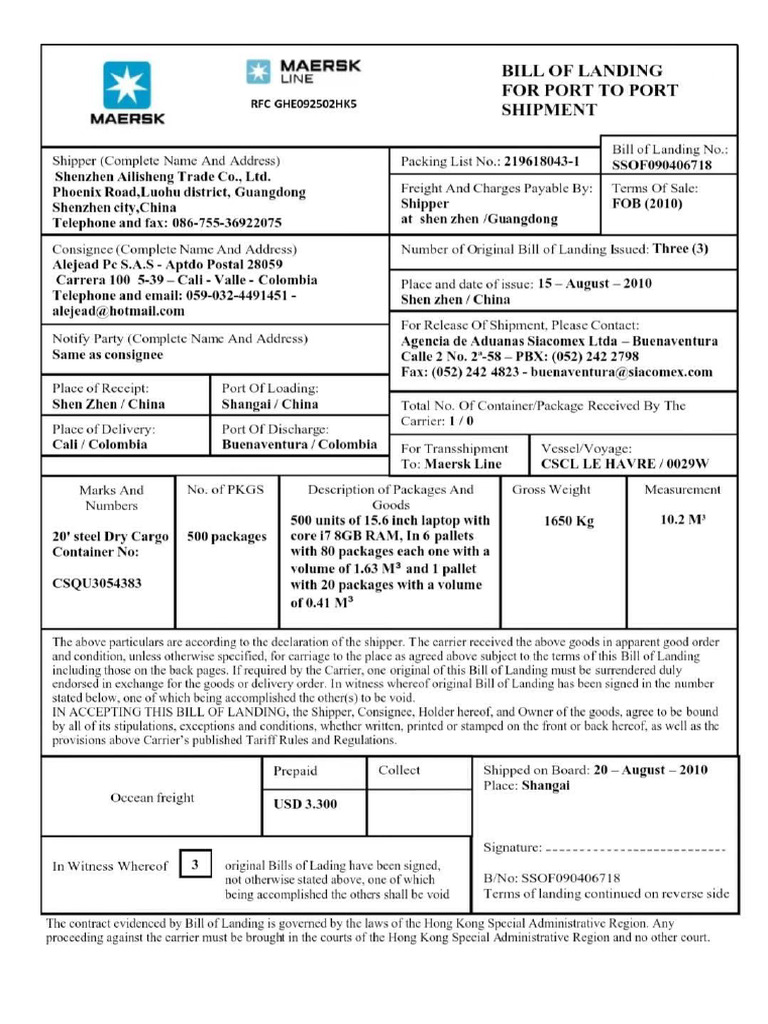 Bill of Lading | PDF