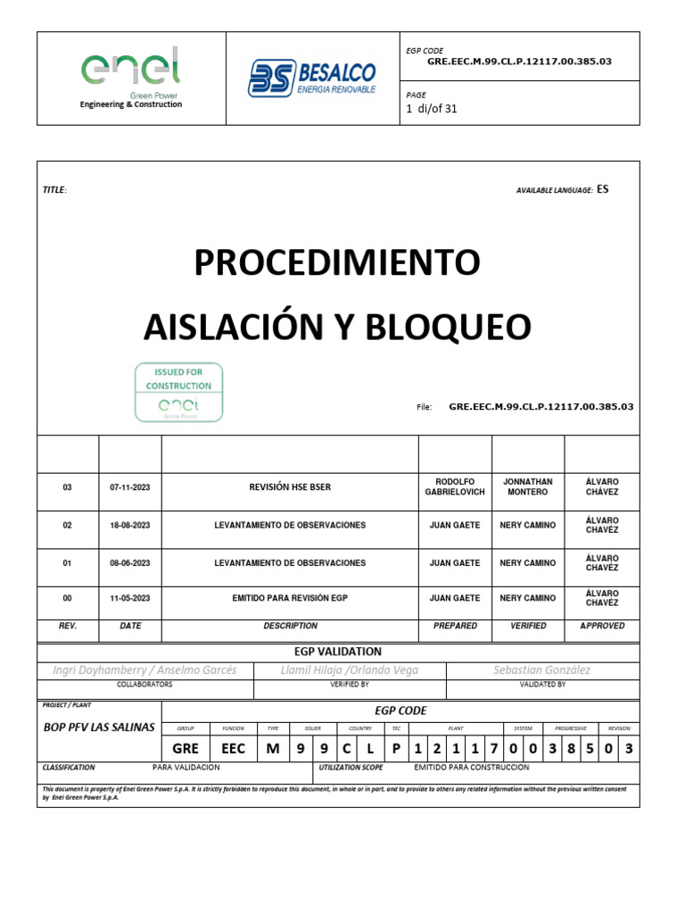 Procedimiento Aislacion y Bloqueo | PDF | Seguridad y salud ocupacional
