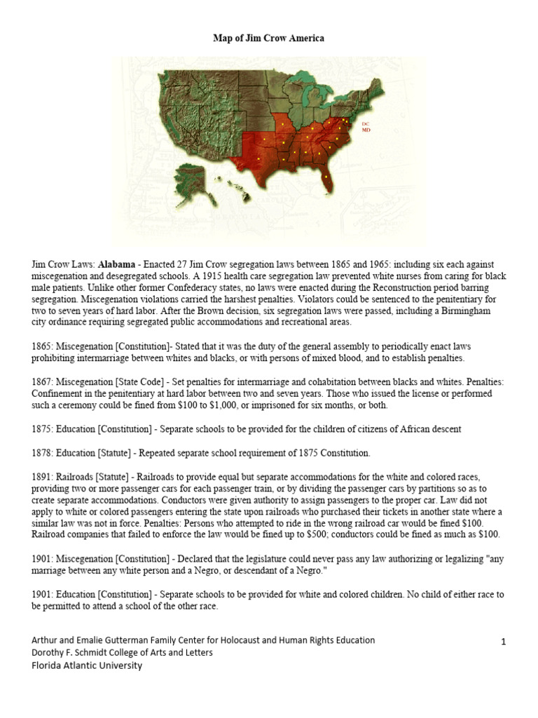 SJC Map Jim Crow America | PDF | Anti Miscegenation Laws In The United ...