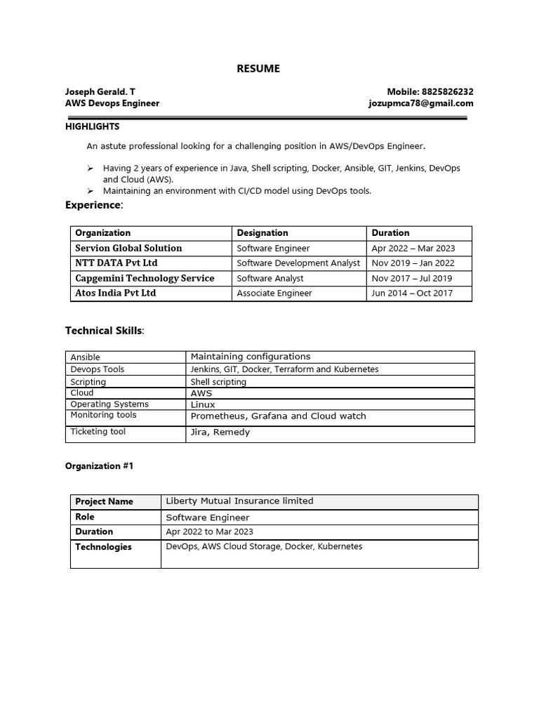 Joseph Gerald_AWS_Devops_Resume | PDF | Cloud Computing | Amazon Web Services