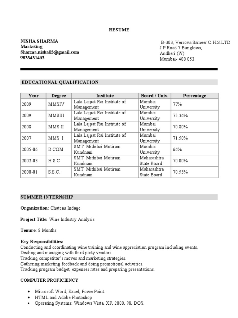 Resume - Nisha | PDF | Marketing Research | Strategic Management