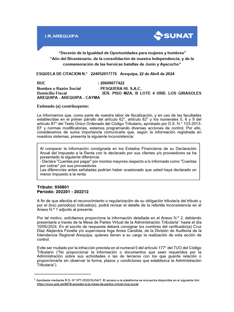 Esquela Sunat | PDF | Impuestos