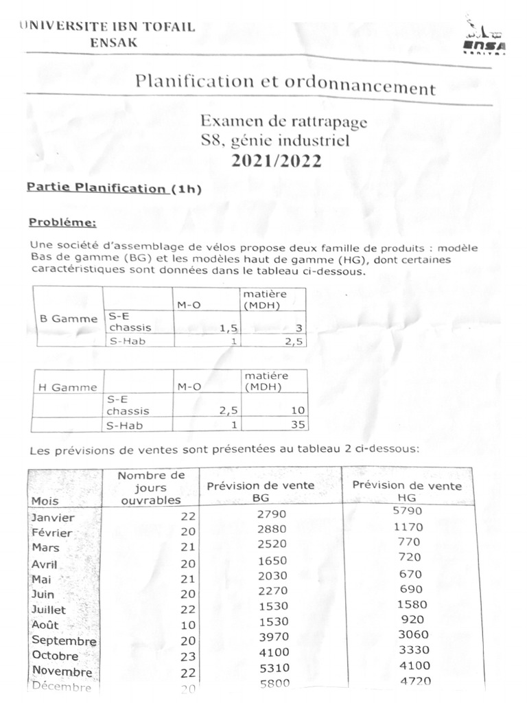 Rattrapage Planification - Ordonnancement | PDF