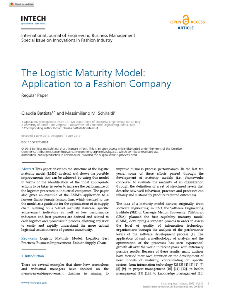 The logistic maturity model Application to a fashion company | PDF ...