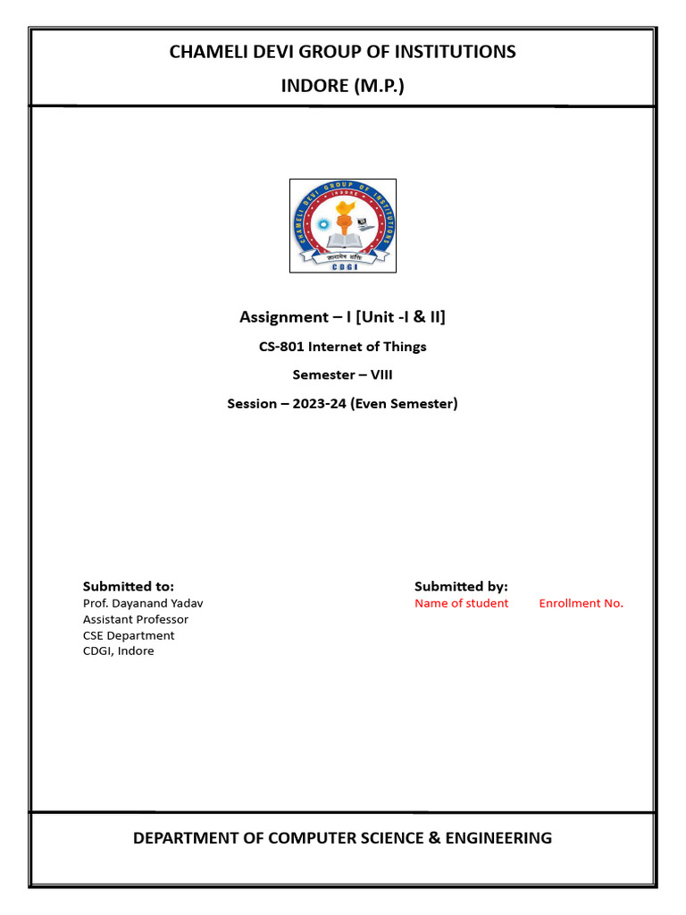 CS-801 IoT Assignment - I (Unit I & II) - 1709471611 | PDF | Internet Of Things | Information ...