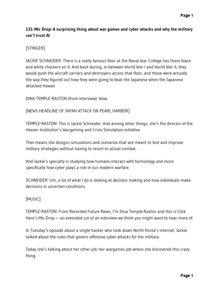 Transcript - Ep. 133 Cyber War Games and Ai v. 3 | PDF | Cyberwarfare | Security