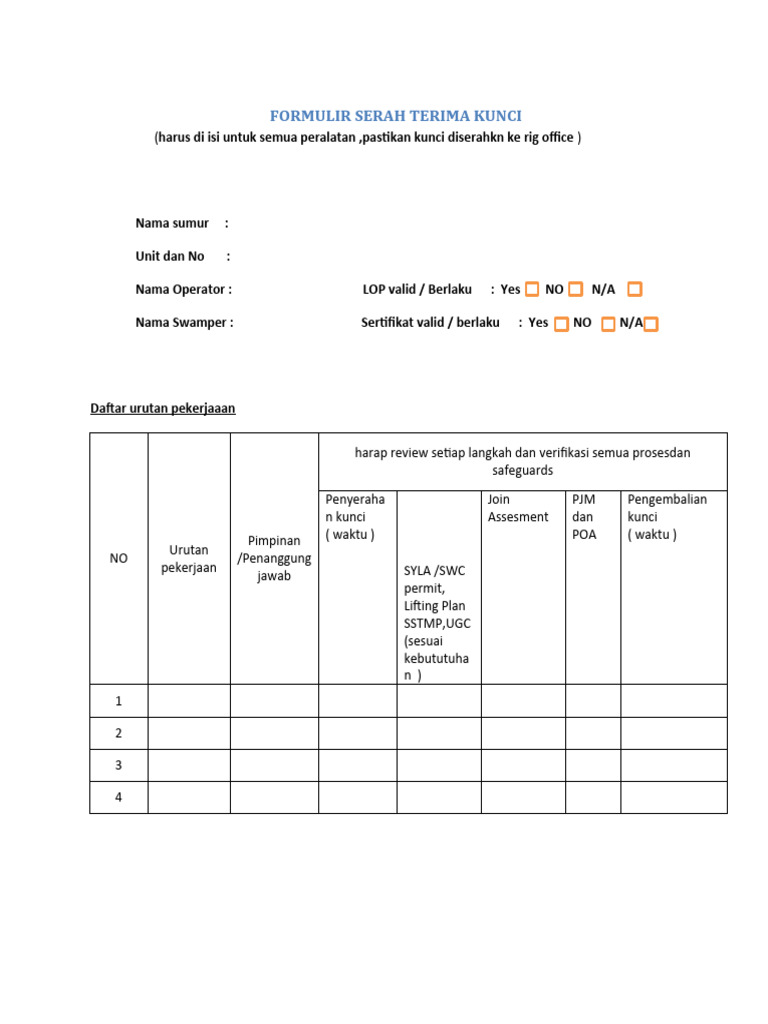 Formulir Serah Terima Kunci | PDF