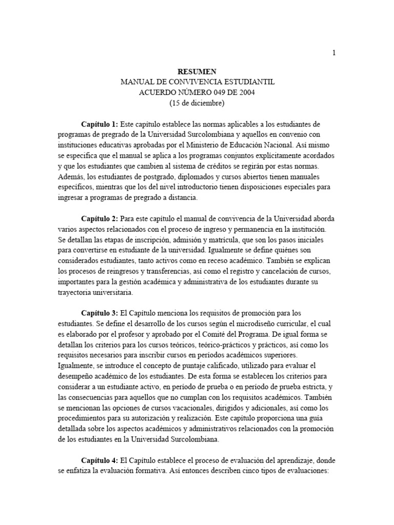 Resumen Manual de Convivencia | PDF | Universidad