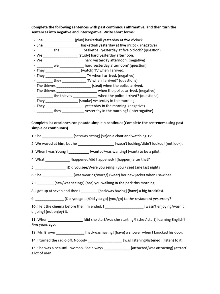 Past Continuous Ejercicios | PDF