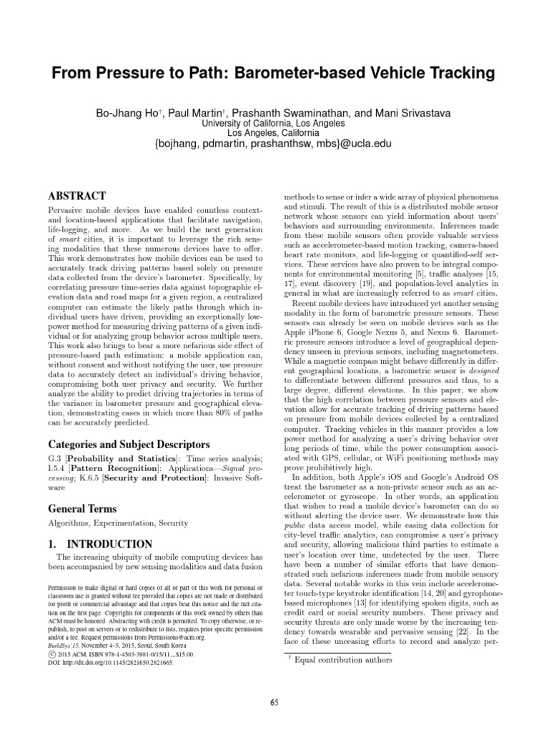 From Pressure To Path: Barometer-Based Vehicle Tracking | PDF | Global ...