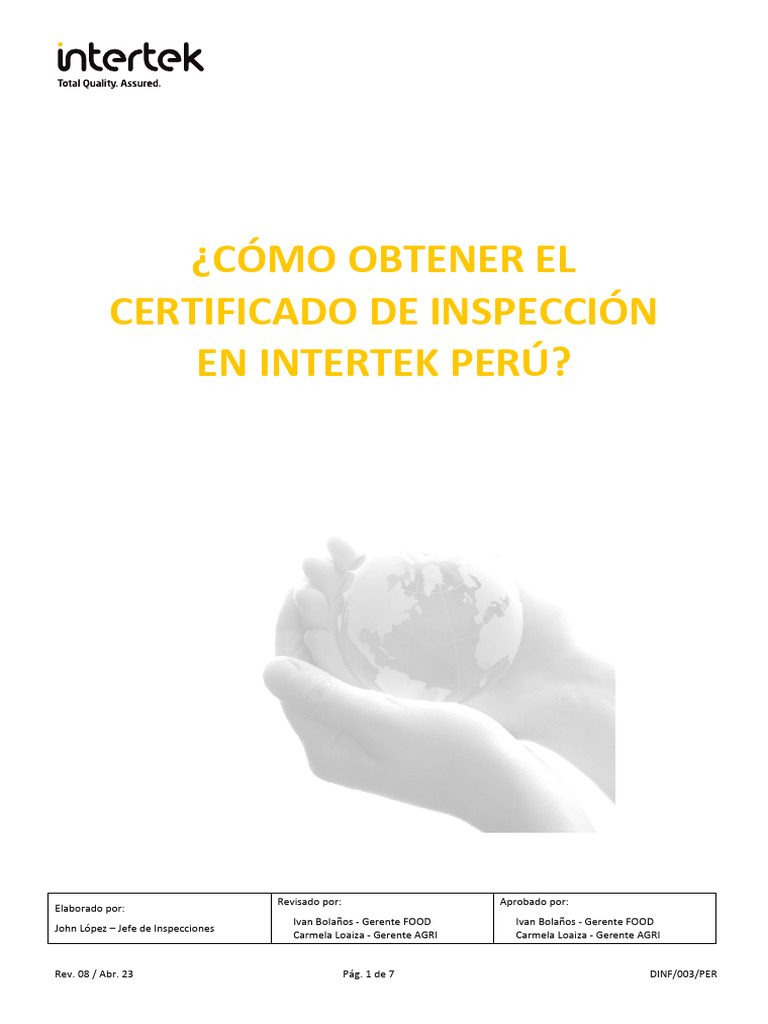 DINF.003.PER - Guia de Inspección - Rev. 08 | PDF | Evaluación | Calidad (comercial)