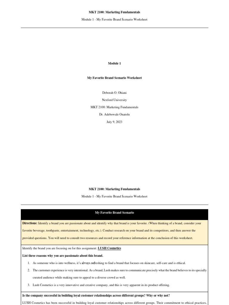 Deborah Ohiani - MKT 2100 (Module 1 Worksheet) | PDF | Brand | Product ...