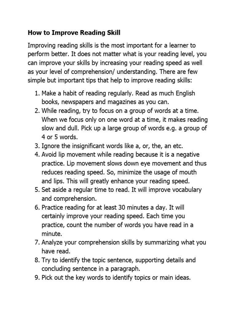 How To Improve Reading Skill | Download Free PDF | Word | Reading Comprehension