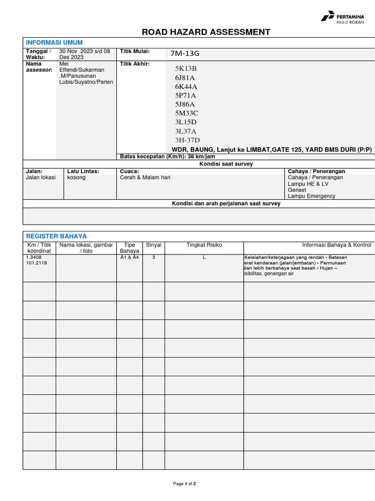 MVS - RoadHazardAssessment - Form BMS#16 301123 | PDF