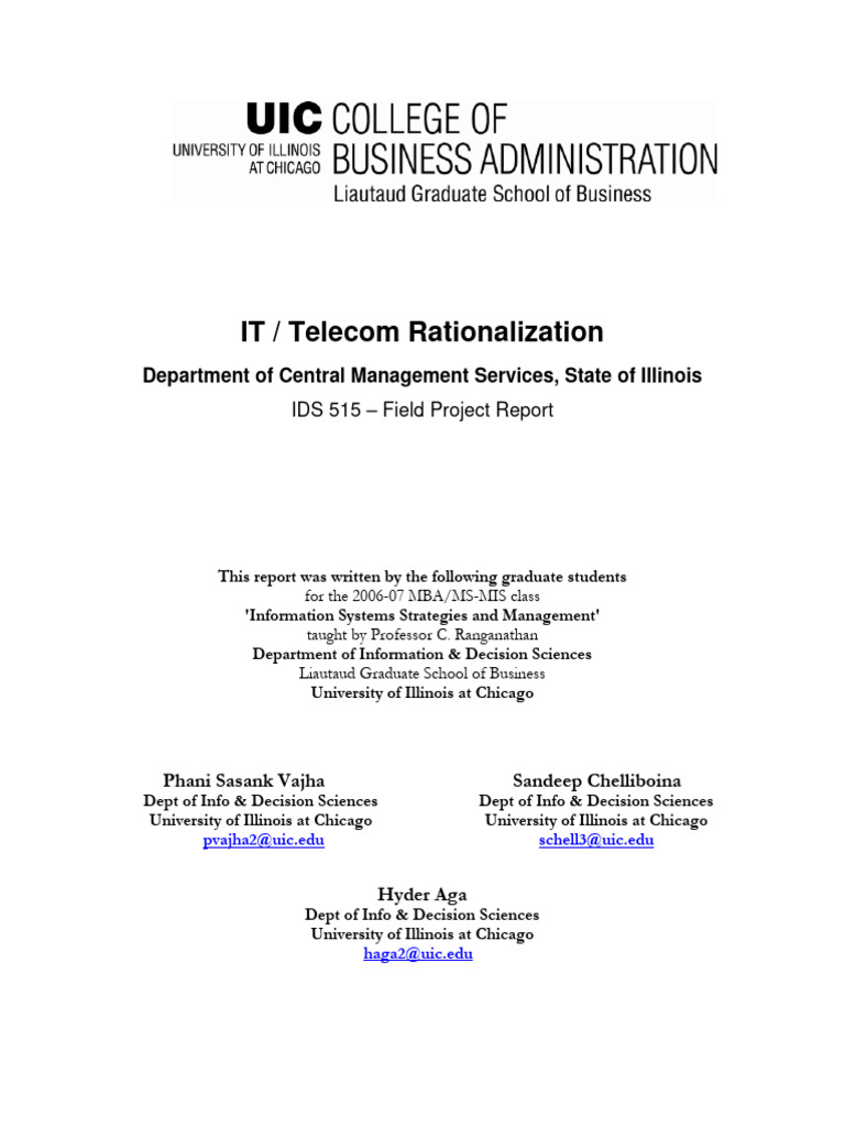 IT / Telecom Rationalization Department of Central Management Services ...