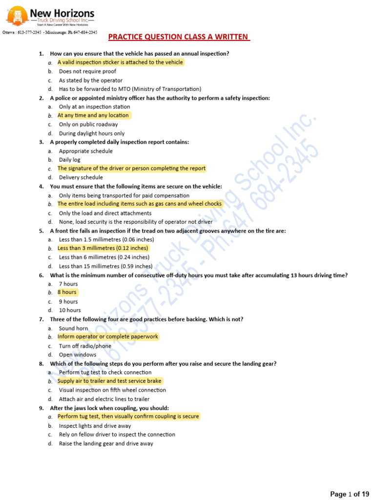 Written Exam Preparation Questions For A Exam | PDF | Semi Trailer Truck | Traffic