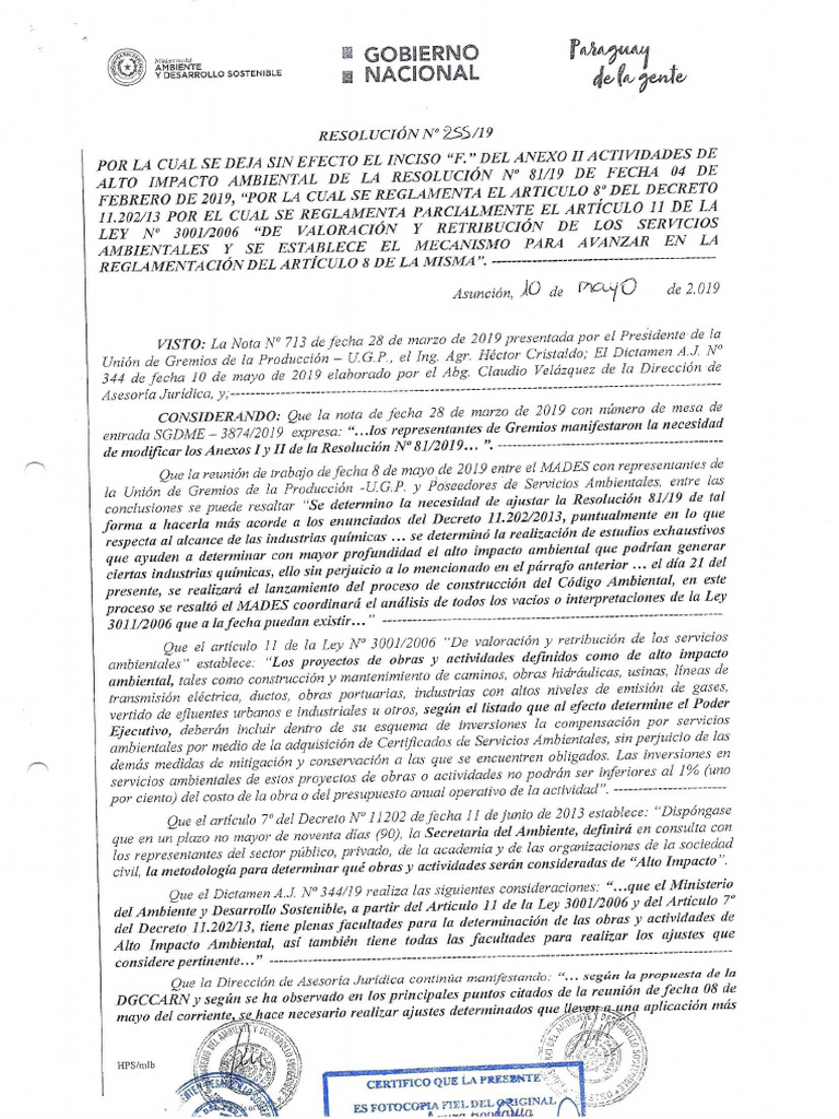 2019.-Resolucion 255-19 - Dejar Sin Efecto Letra F Anexo II - Res. 81 | PDF