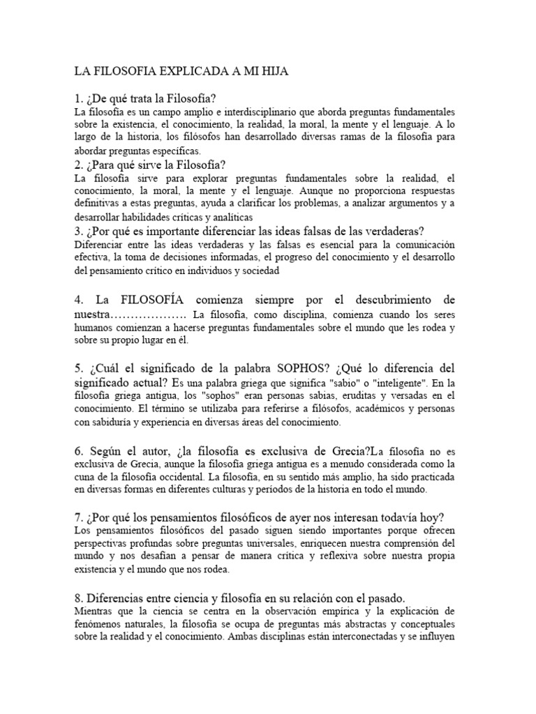 Filosofía para mi hija: conceptos clave | PDF | Conocimiento | Pensamiento