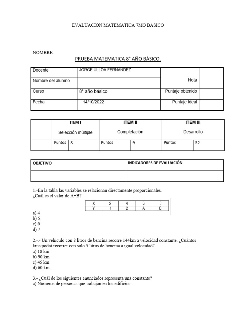 Prueba 7mo Proporcionalidad | PDF | Triángulo | Geometría euclidiana