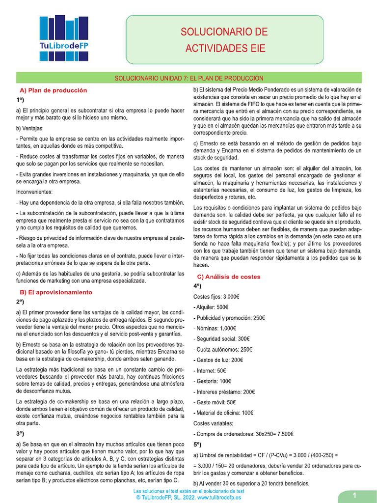EIE_SOLUCIONARIO UD7 PLAN PRODUCCION | PDF