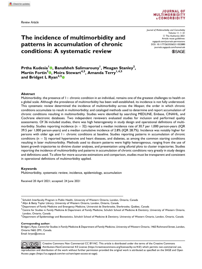 The Incidence of Multimorbidity and Patterns - A Systematic Review | PDF | Systematic Review ...