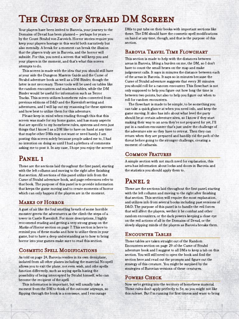 Curse of Strahd DM Screen Guide | PDF