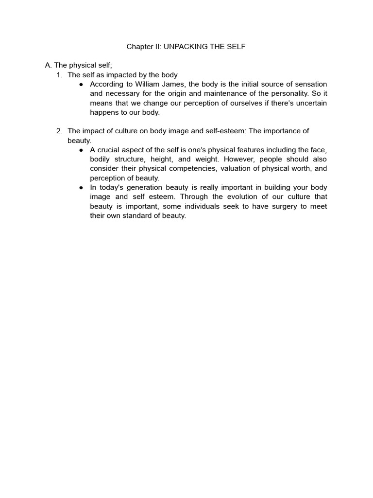 Understanding The Self Lecture Activity Pdf Body Image Self Esteem