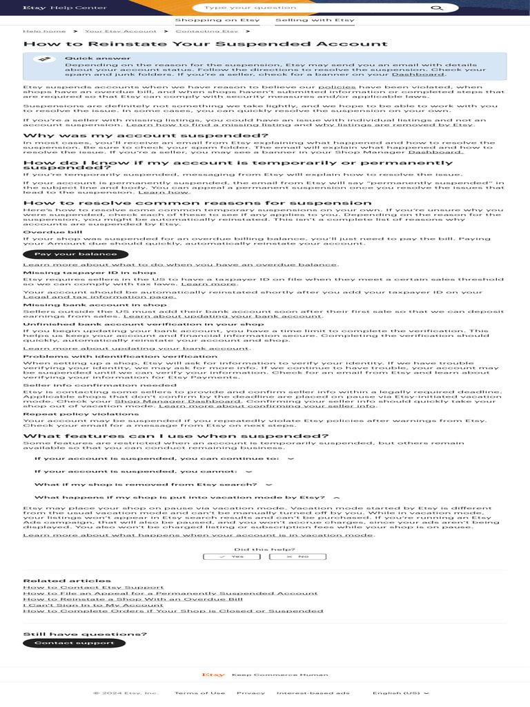 Etsy Seller Account Reinstatement Guide | PDF | Etsy | Banks