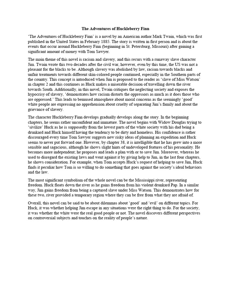 Classic Novel on Racism and Growth | PDF | Huckleberry Finn ...