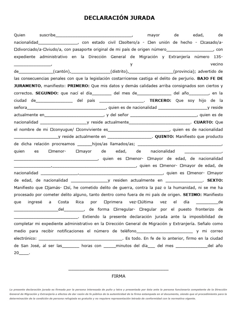 Declaración Jurada Categoría Complementaria | PDF | Justicia | Crimen y violencia