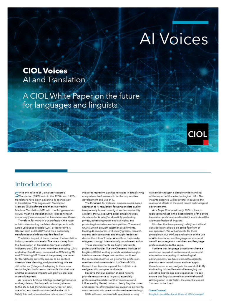 Chartered Institute of Linguists - CIOL AI Voices A CIOL White Paper On ...
