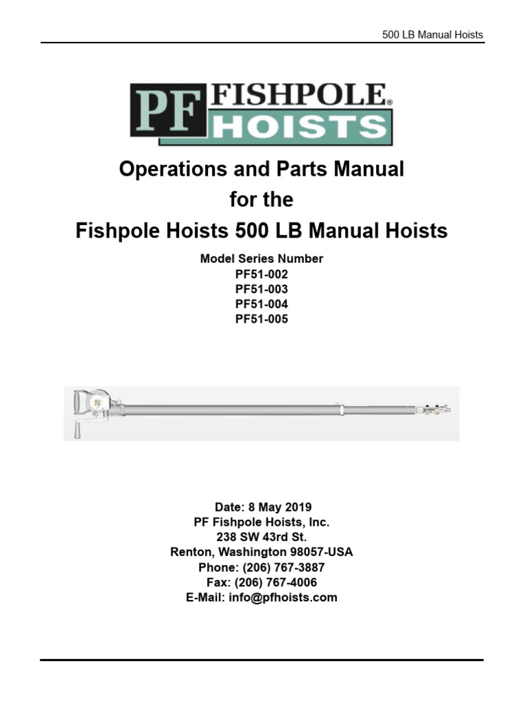 Operations and Parts Manual For The Fishpole Hoists 500 LB Manual ...