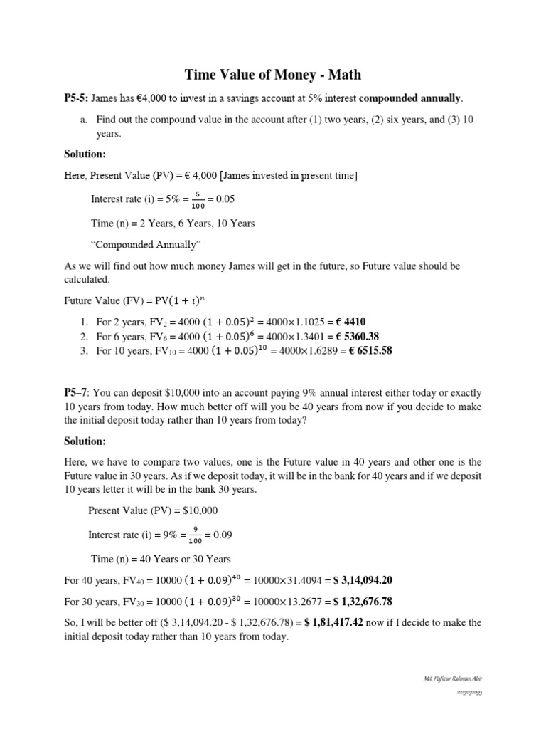 Time Value of Money Math Solution | PDF | Time Value Of Money | Credit