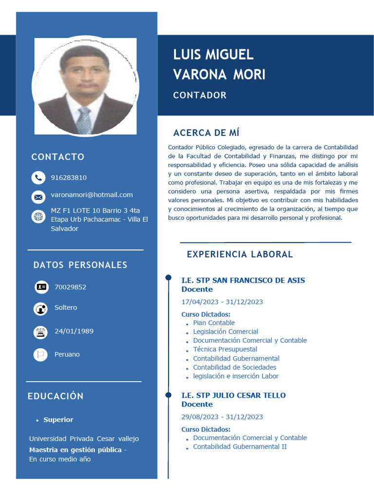 Cv Contador | PDF | Contabilidad | Contador