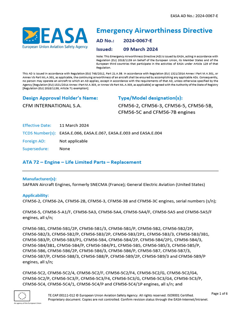 Easa Ead 2024-0067-E 1 | Download Free PDF | Aviation | Aircraft