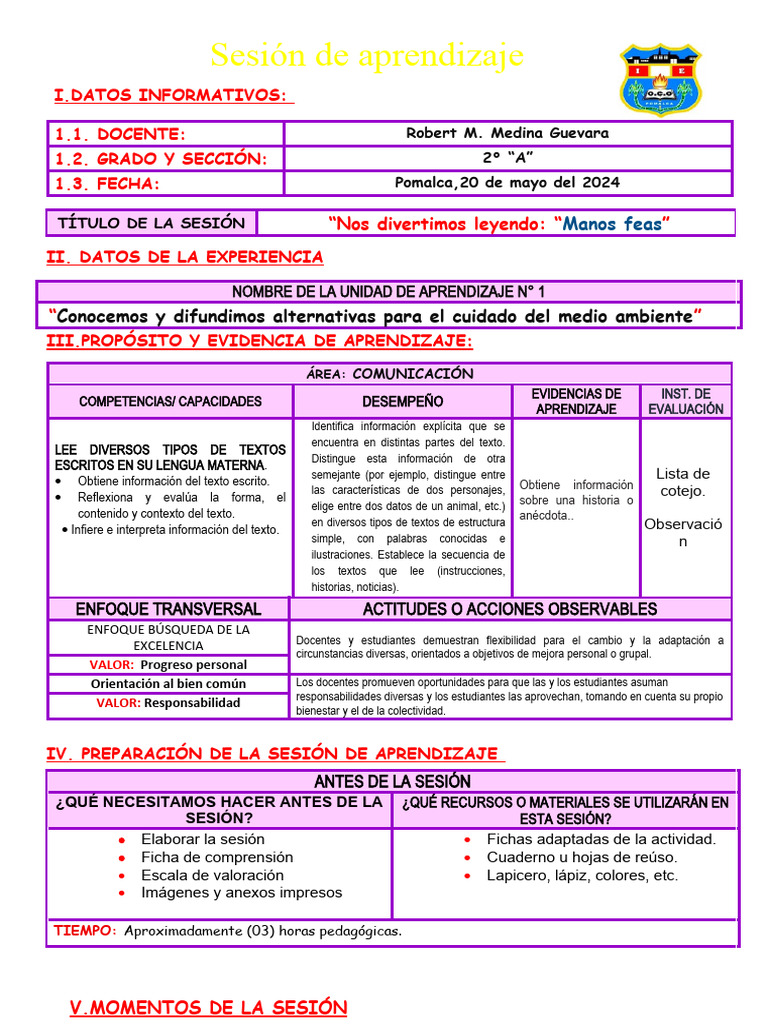 Lectura "Manos Feas" en 2° A | PDF | Aprendizaje | Información