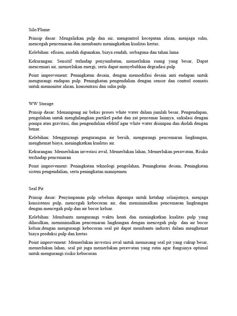Optimalisasi Seal Pit dalam Penyimpanan Pulp | PDF