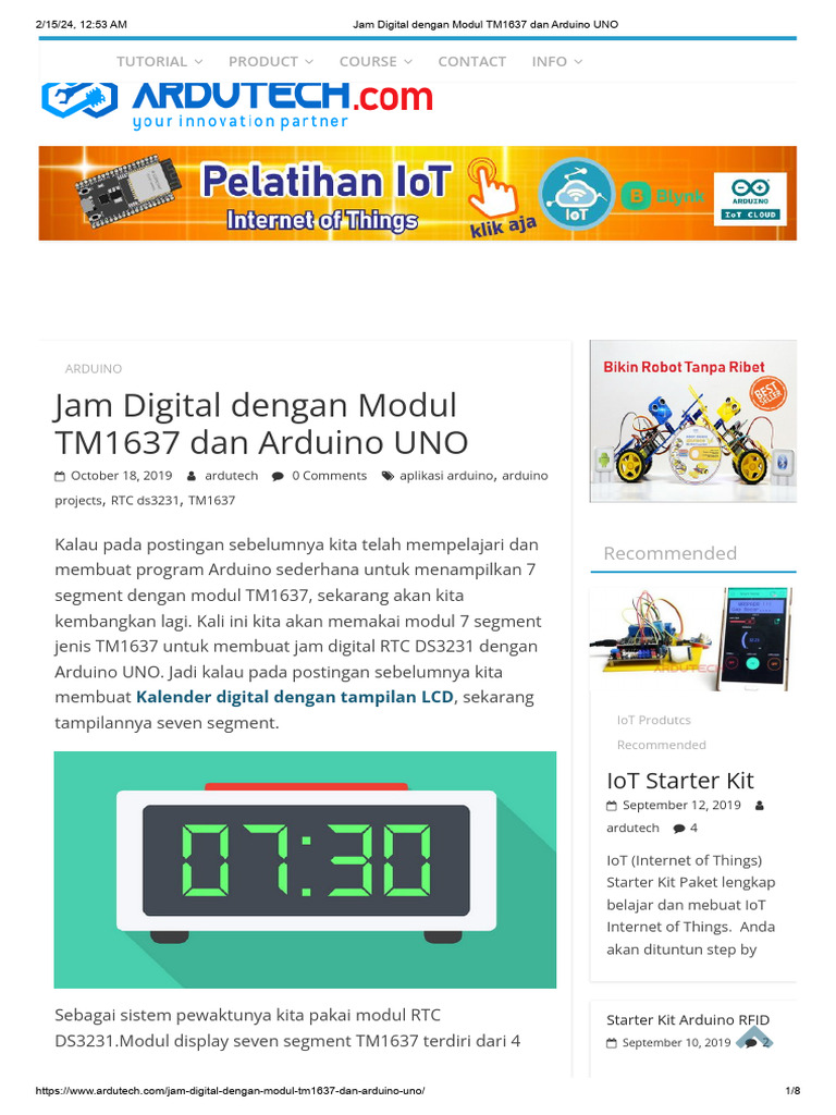 Jam Digital Dengan Modul TM1637 Dan Arduino UNO | PDF
