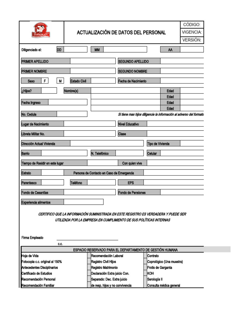 Rh-Fo-46 Formato de Actualización de Datos Empleados | PDF Rh-Fo-46 Formato de Actualización de Datos Empleados | PDF