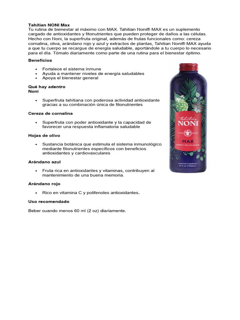 Tahitian NONI Max | PDF | Salud y bienestar