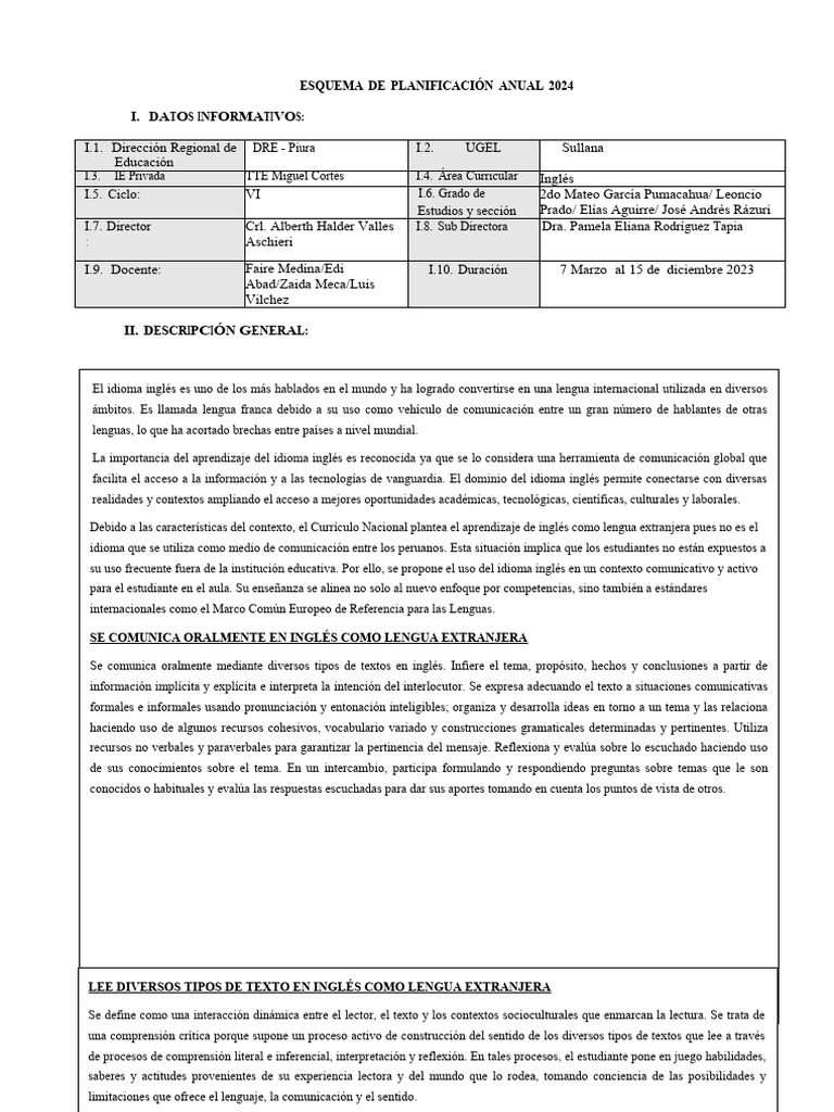 PLANIFICACIÓN ANUAL DE 2DO 2024 | PDF | Aprendizaje | Evaluación
