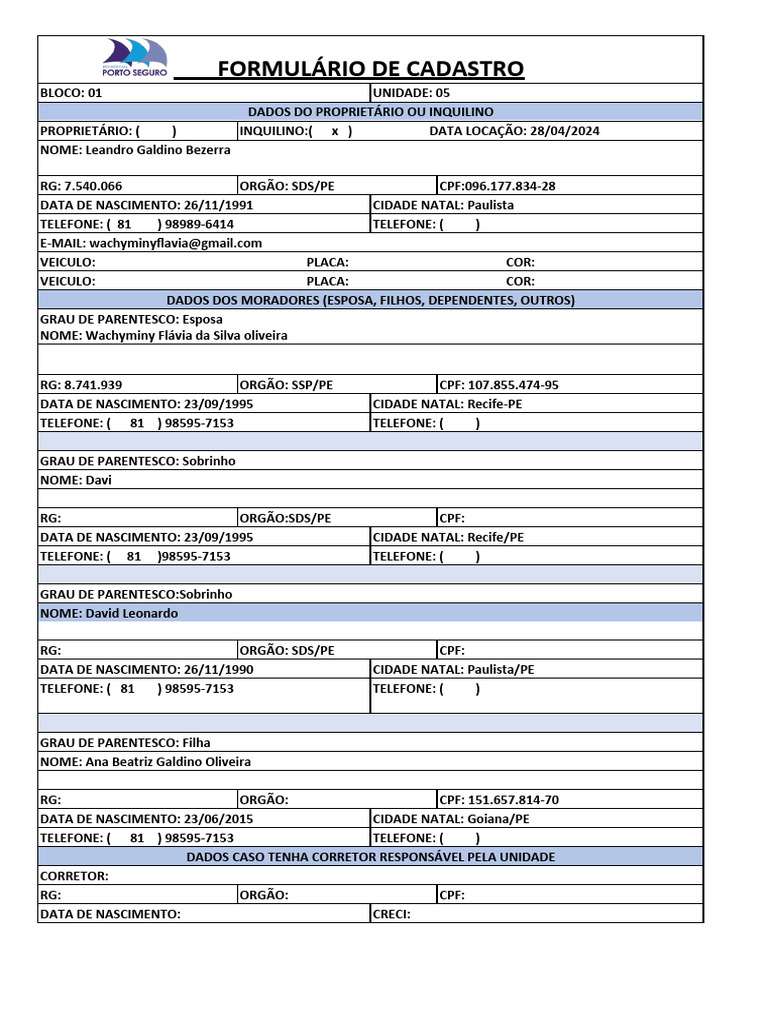 formulario de cadastro Atualizado | PDF
