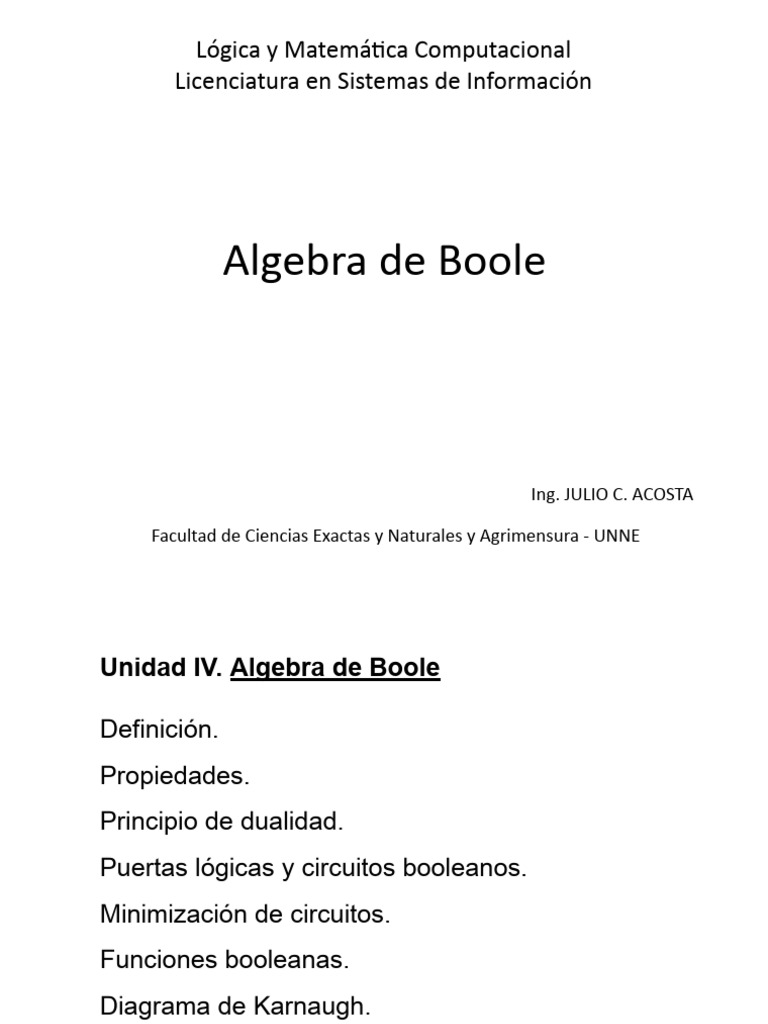 04A - Unidad IV - ALGEBRA DE BOOLE-2019 | PDF | Puerta lógica | Álgebra ...