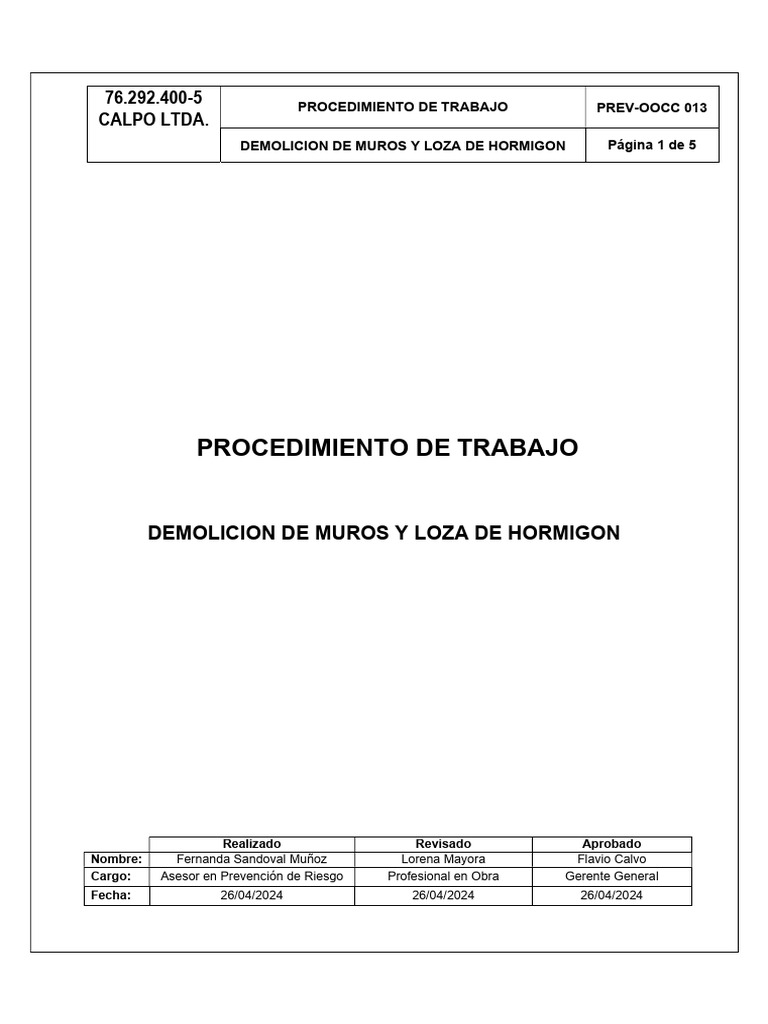Procedimiento Demolición Hormigón CALPO | PDF | Hormigón | Demolición