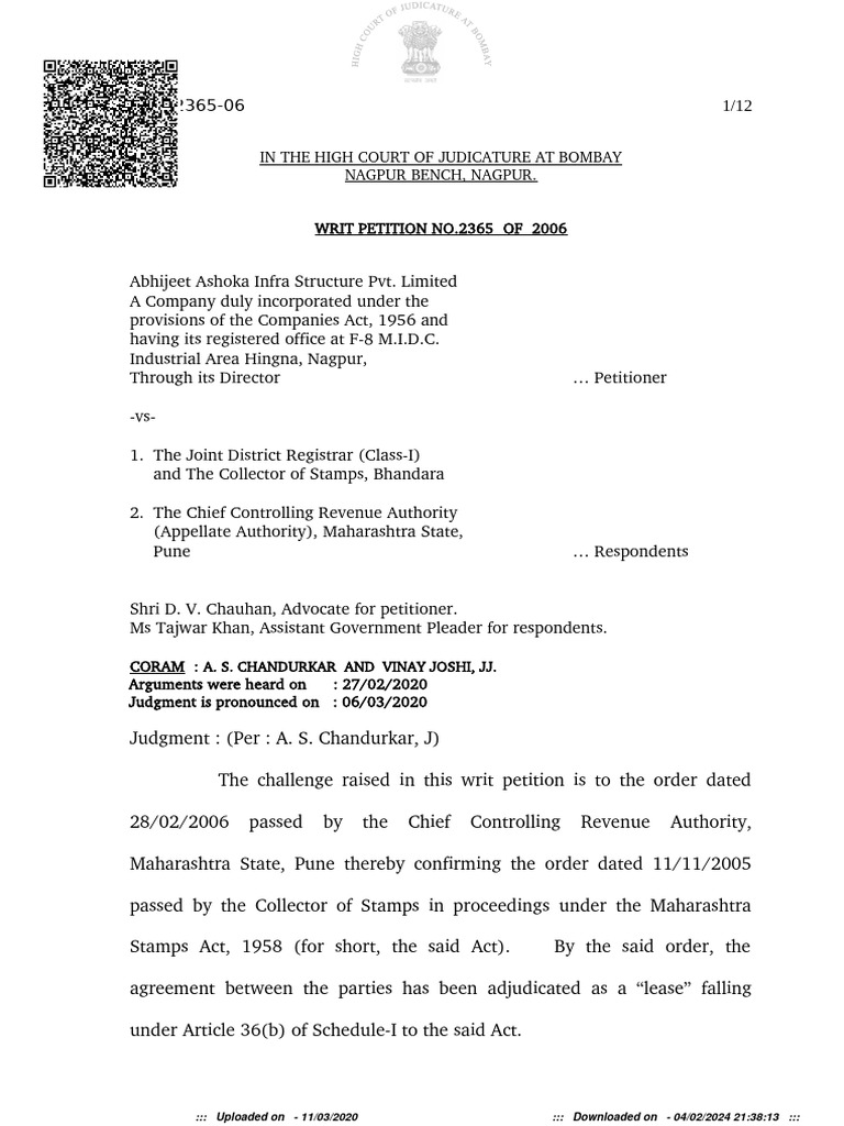 In The High Court of Judicature at Bombay Nagpur Bench, Nagpur. Writ ...