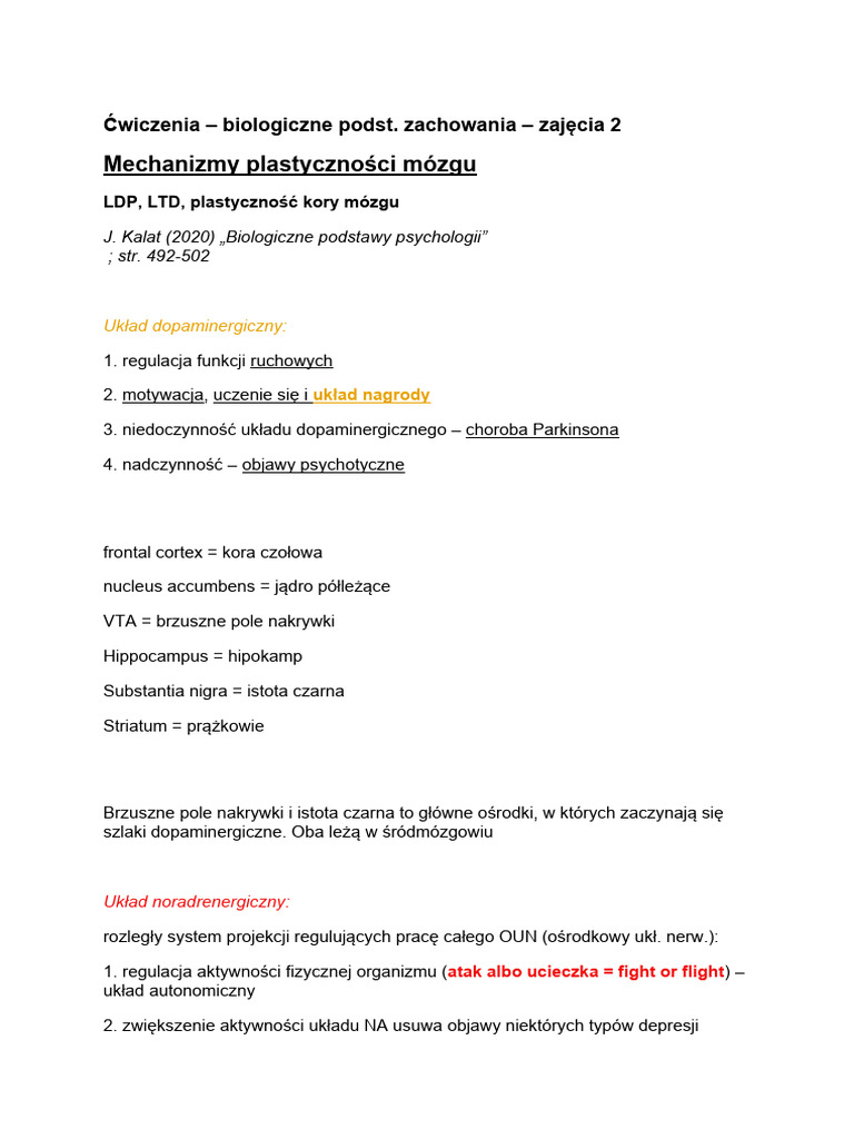 Ćwiczenia - Biologiczne Podstawy Zachowania - Temat 2 | PDF