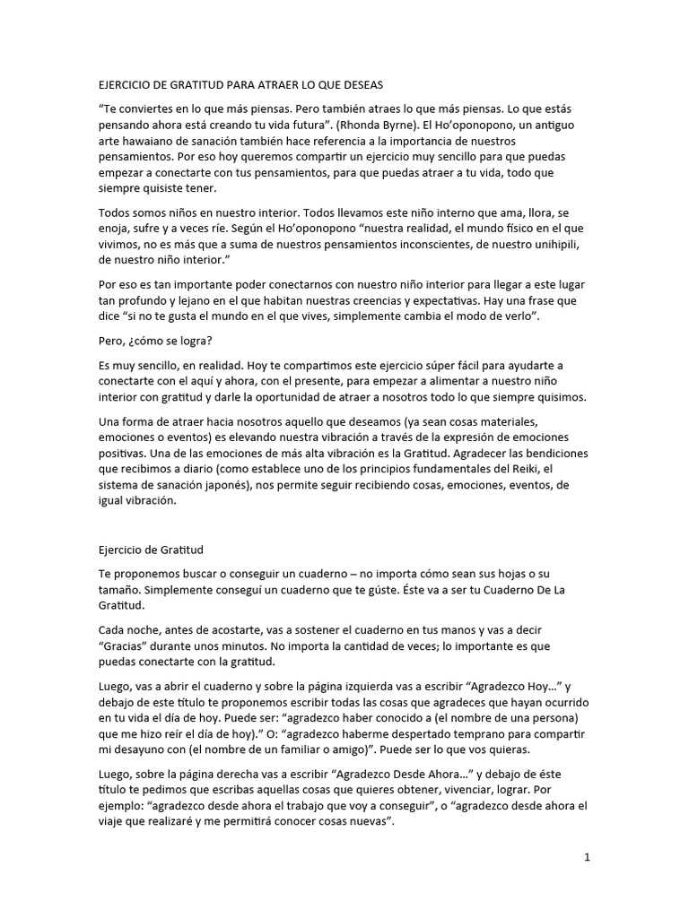 Ejercicio de Gratitud para Atraer Lo Que Deseas | PDF | Gratitud | Realidad