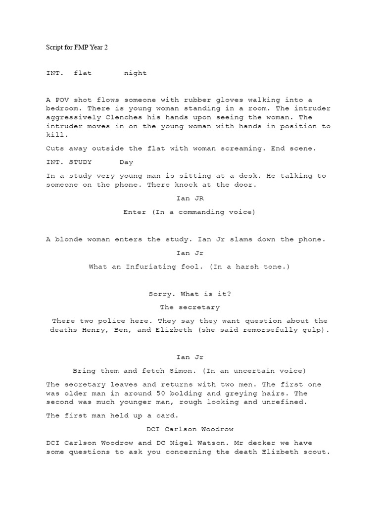 Script For Fmp Year 2 5 Blood Mind Pdf Sword