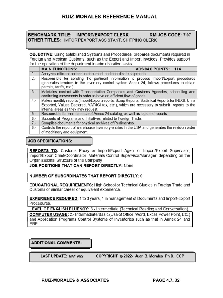 Job Description - Import Export Clerk | Download Free PDF | Customs ...